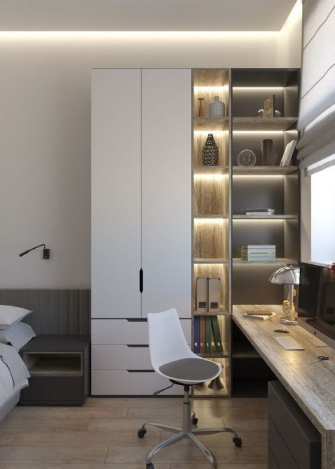 Modern Wardrobe with Study Table Design: Blending Functionality and ...